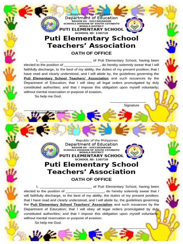 Oath of Office - PESTA | PDF | Oath Of Office | Oral Communication