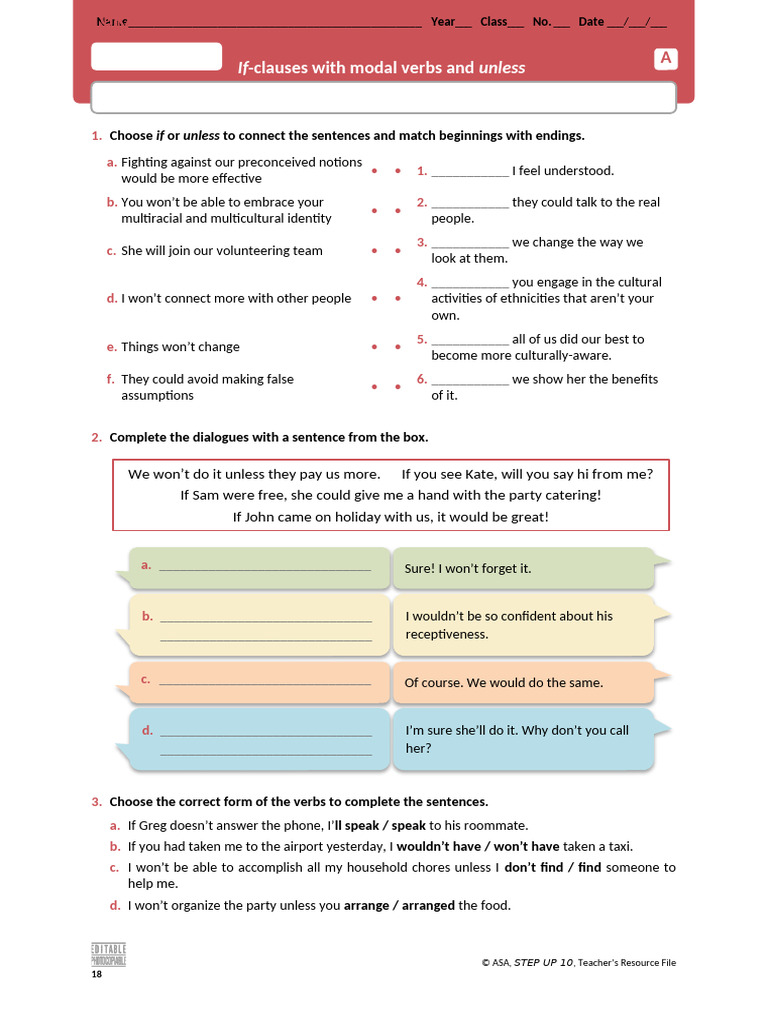 If-Clauses With Modal Verbs and Unless - A | PDF | Linguistics | Grammar
