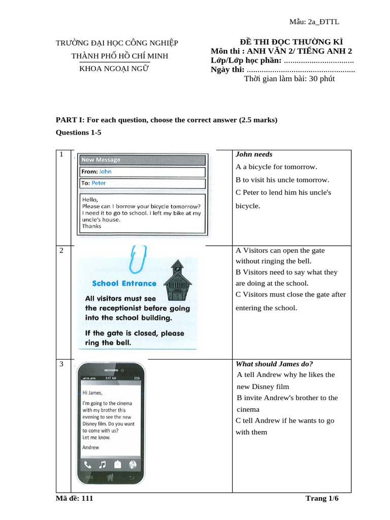 Sample Reading test (English 2) | PDF
