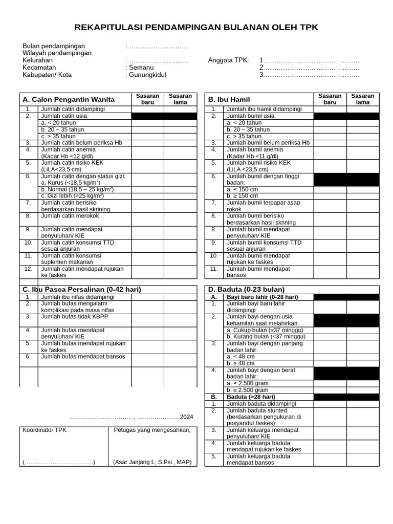Form SPJ - Rekapitulasi Pendampingan Bulanan Oleh TPK | PDF