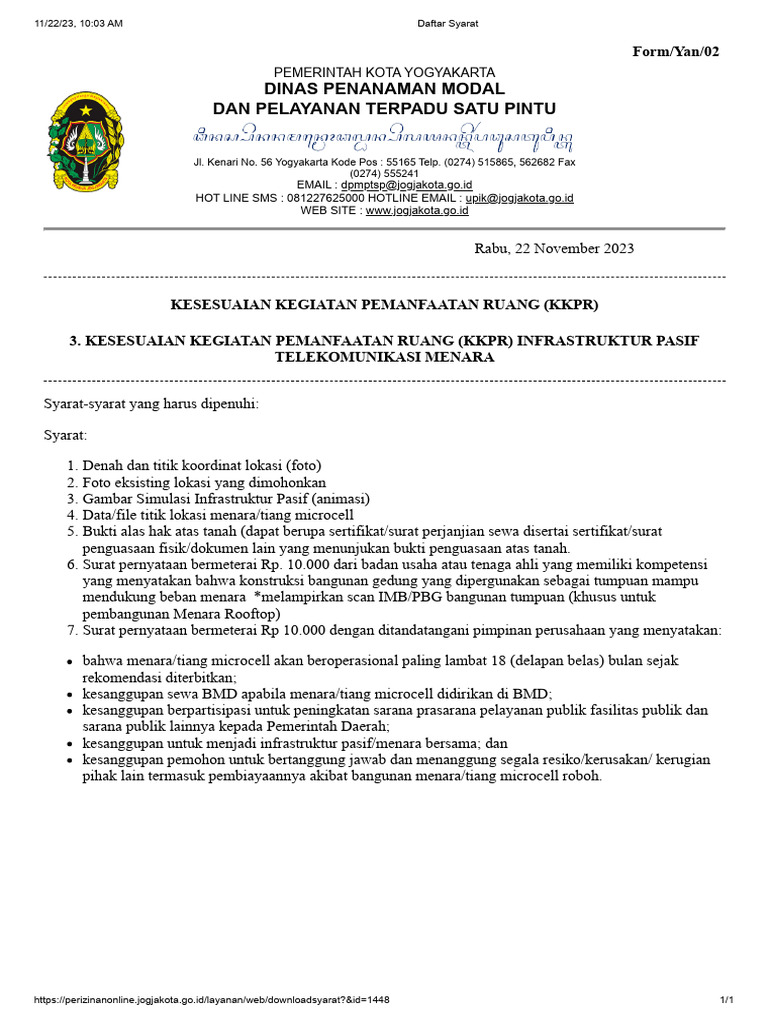 Daftar Syarat KKPR | PDF