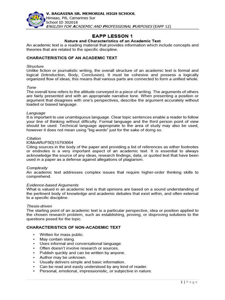 Eapp Handout Lesson 1 To 6 | PDF | Essays | Science