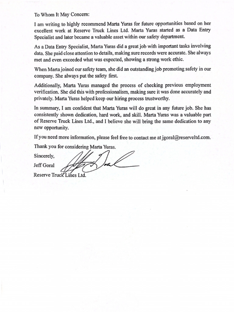 Recommendations Marta Yuras | PDF