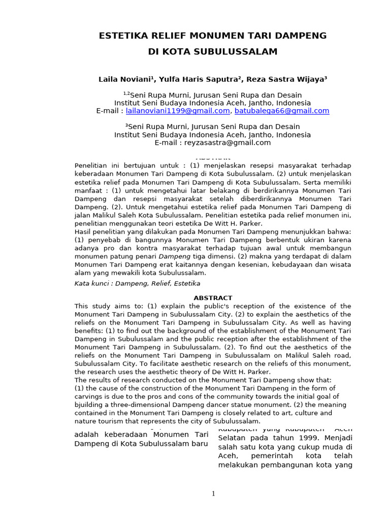 Jurnal - ESTETIKA RELIEF MONUMEN TARI DAMPENG | PDF