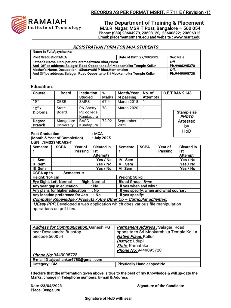 Records As Per Format Msrit-1 | PDF