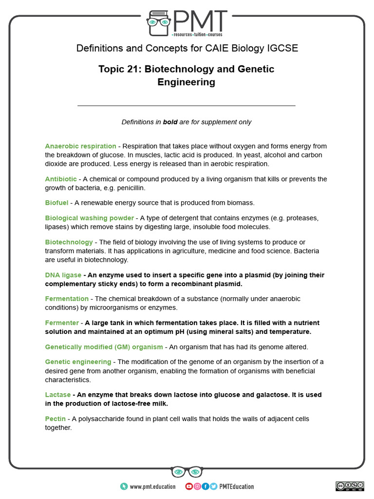 Definitions - Topic 21 Biotechnology and Genetic Engineering - CAIE ...