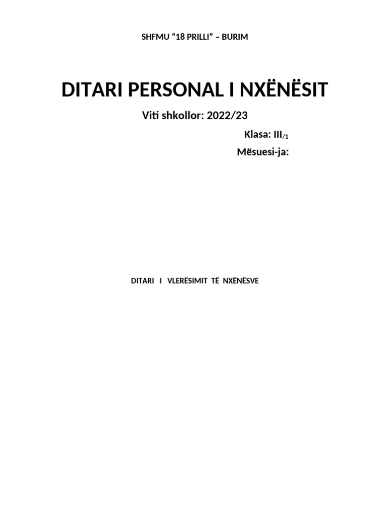 Ditari Personal Klasor-Verzioni 1 | PDF