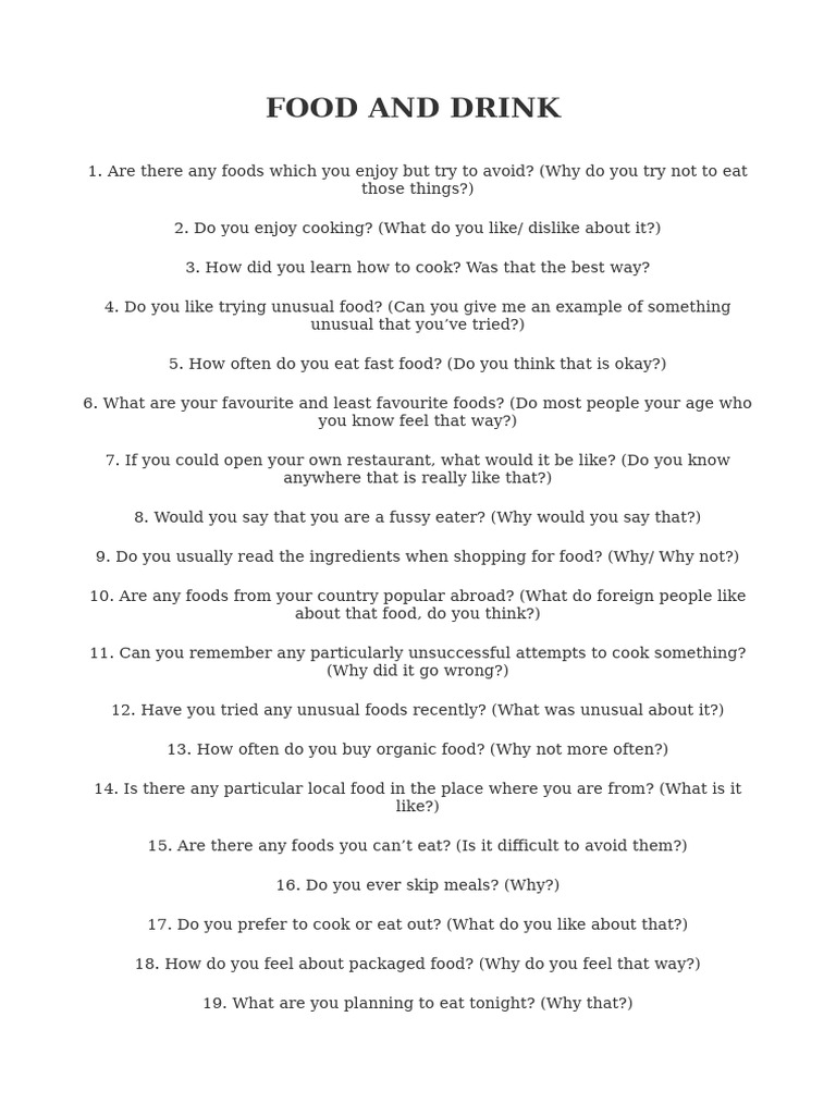 Speaking - Food and Drink | PDF