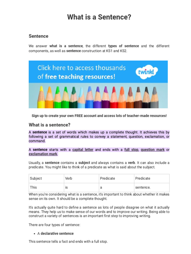 What Is A Sentence - Twinkl NZ - Twinkl | PDF