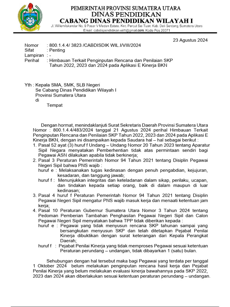 Surat Edaran Himbauan Terkait Penginputan Rencana Dan Penilaian SKP Tahun 2022 2023 Dan 2024 ...