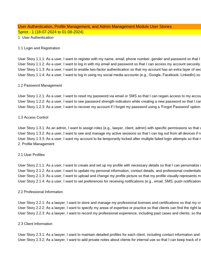 Law Project User Stories | PDF