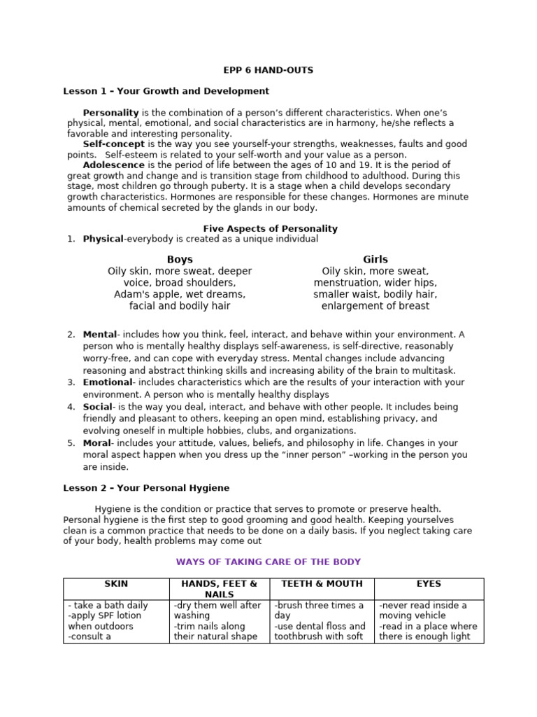 Epp 6 Handouts | PDF
