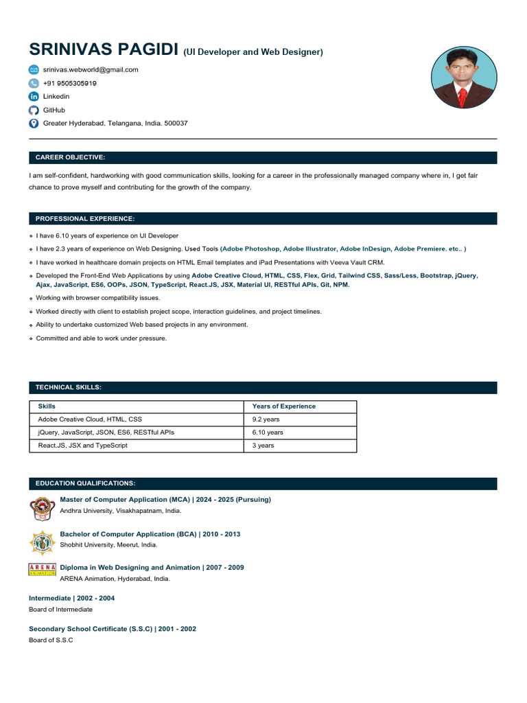 Srinivas Pagidi (UI Developer and Web Designer) - Compressed | PDF | Java Script | J Query