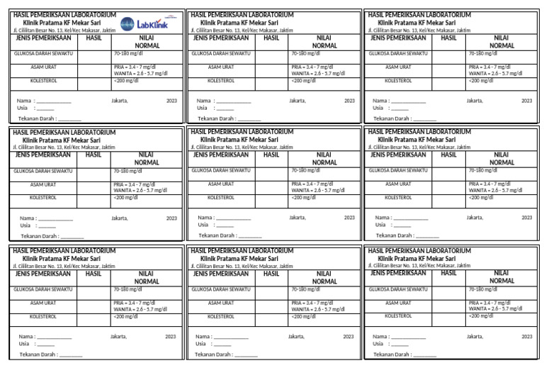 Form Hasil Pemeriksaan Lab | PDF