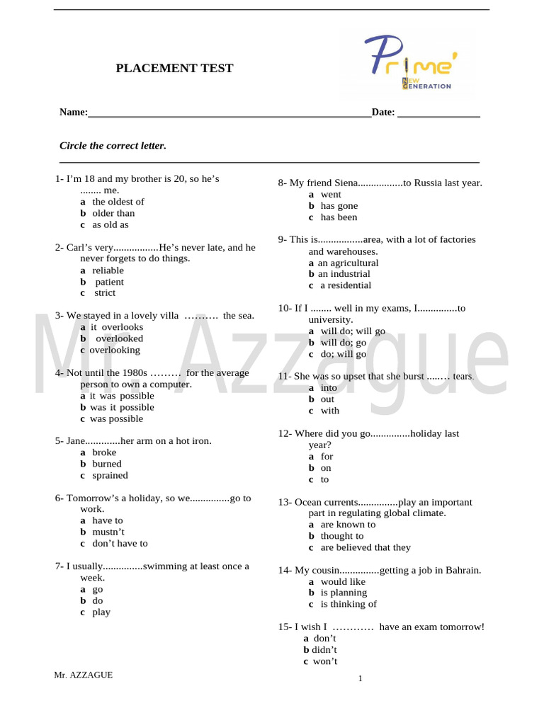 language in use tests A1 | PDF