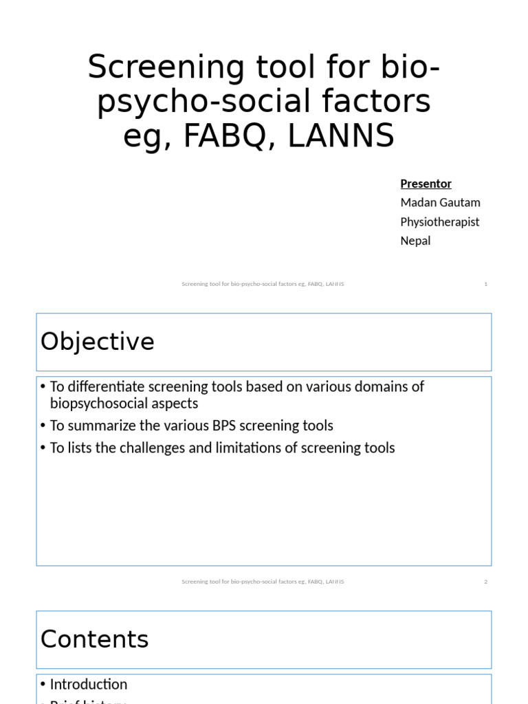 Screening Tool for BPS Model | PDF | Pain | Peripheral Neuropathy