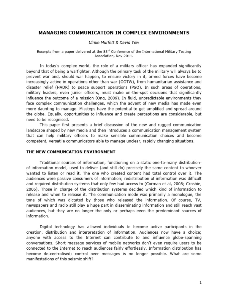 Murfett & Yew (2011) Communicating in Complex Environments | PDF