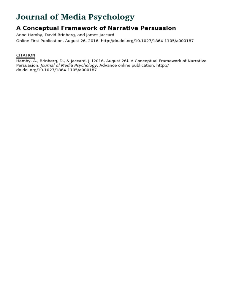 Hamby Et Al (2016) Conceptual Framework of Narrative Persuasion | PDF