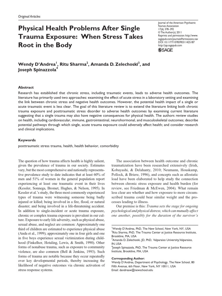 Physcial Health Problems After Single Trauma Exposure | PDF