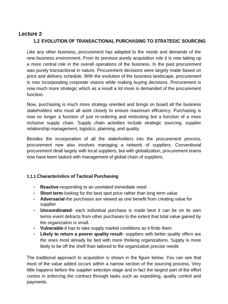 Lecture 1.2 - Evolution of Transactional Purchasing To Strategic Sourcing | PDF