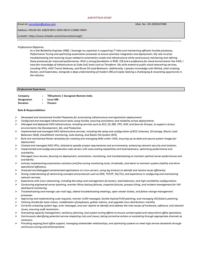 Sarvottam CV Linux AWS | PDF