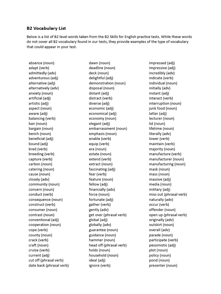 B2 Vocabulary list Final PDF
