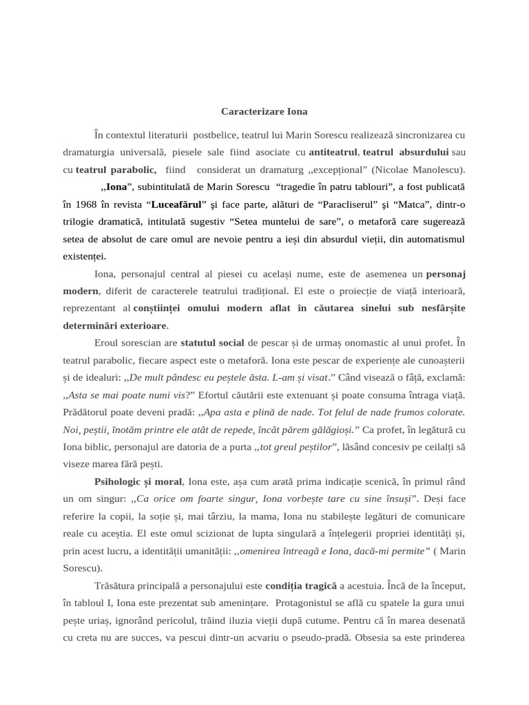 Caracterizare Iona, XII | PDF