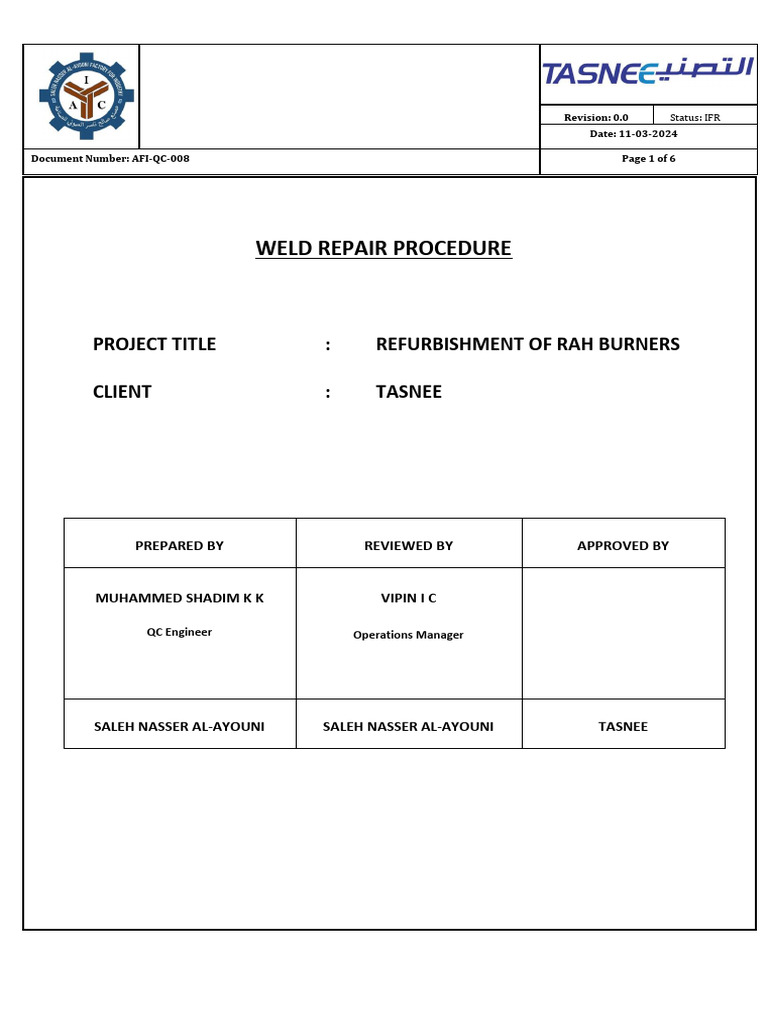 Weld Repair Procedure | PDF