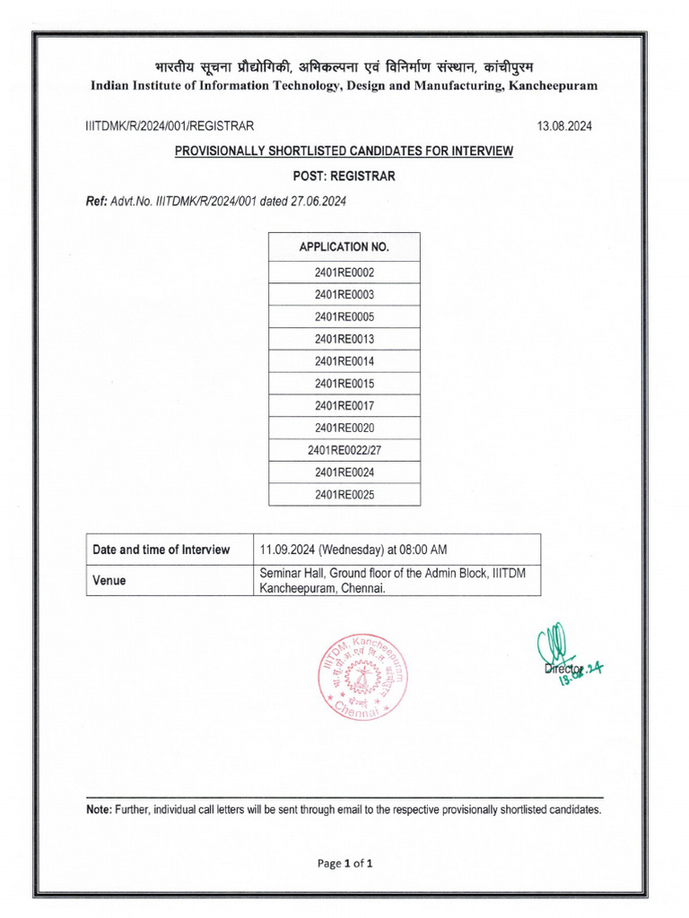 Provisionally Shortlisted For Interview - Registrar | PDF