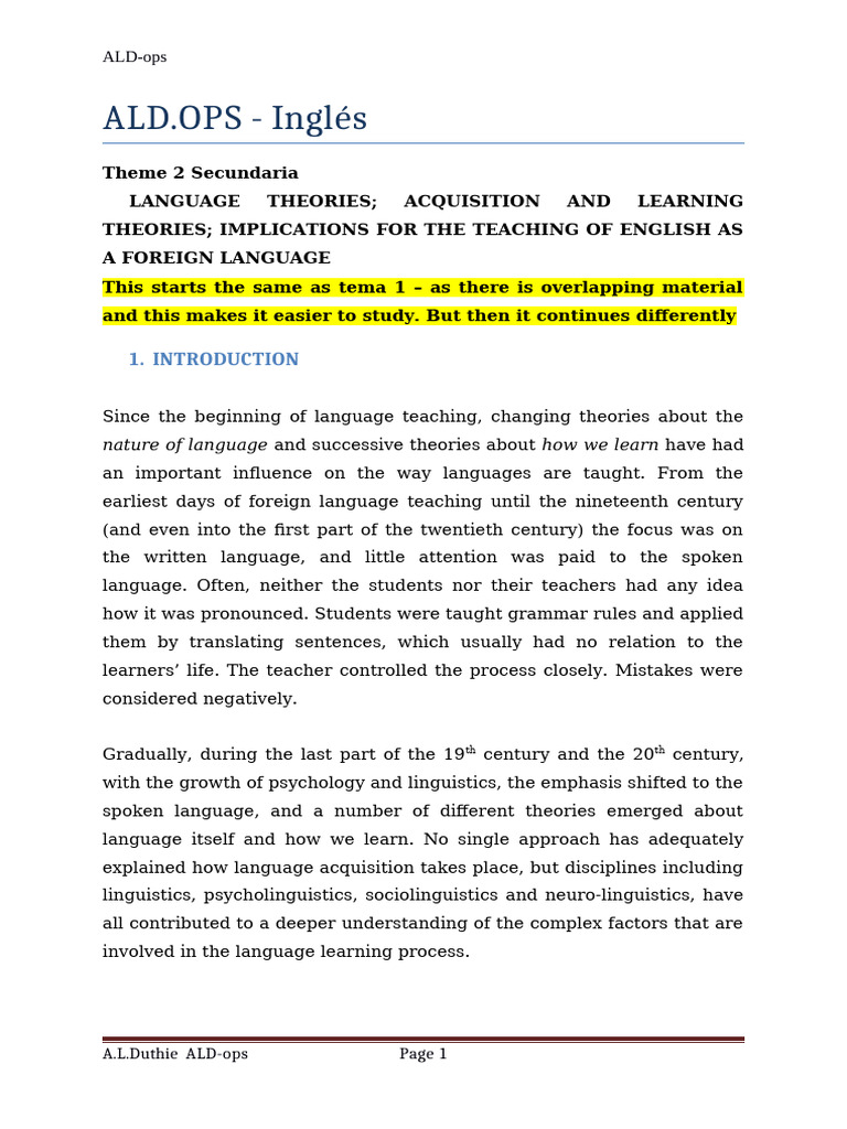 Theme 2 Secundaria ALD 2 General Theories About Learning and ...