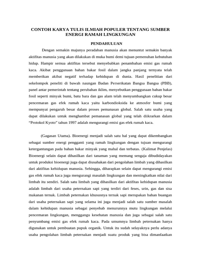 Contoh Karya Tulis Ilmiah Populer Tentang Sumber Energi Ramah ...
