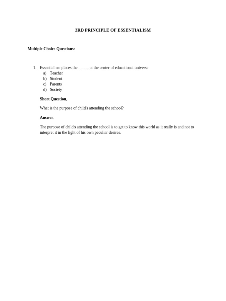 3rd Principle of Essentialism | PDF