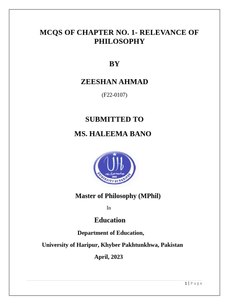 MCQs of Chapter No. 1 | PDF