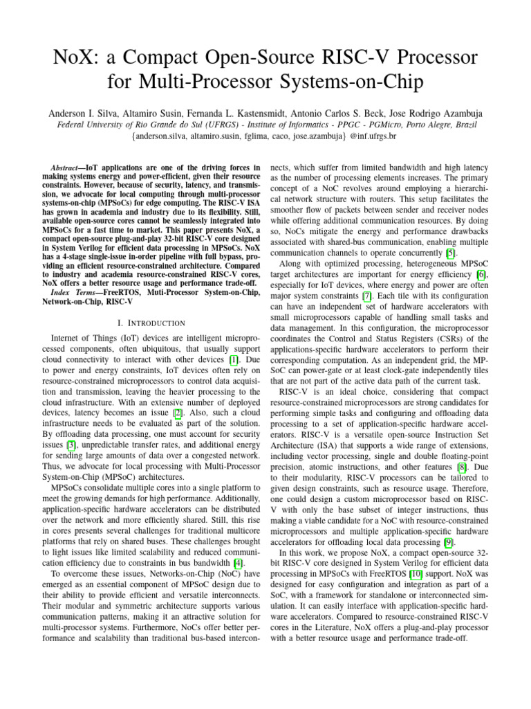Nox: A Compact Open-Source Risc-V Processor For Multi-Processor Systems-On-Chip | PDF