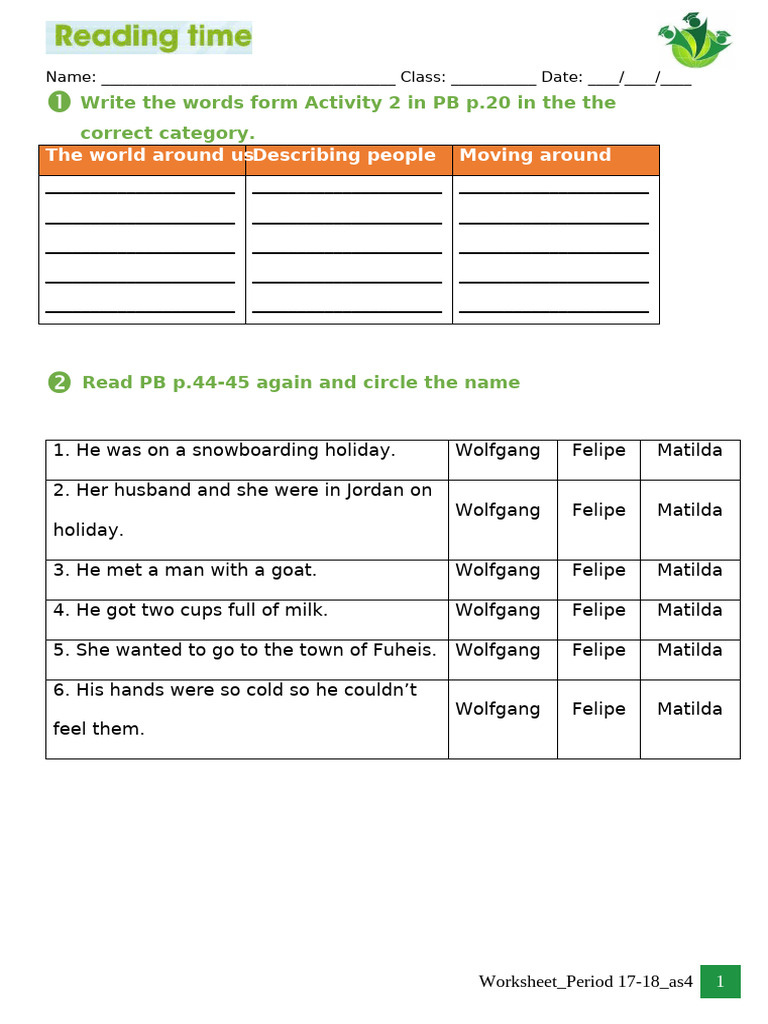 Worksheet Period 17-18 AS4 | PDF
