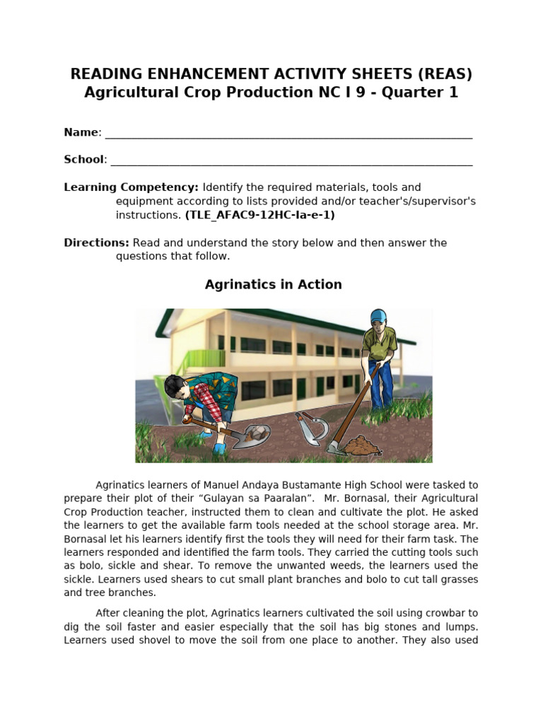 Reading Enhancement Activity Sheets (Reas) Agricultural Crop Production ...