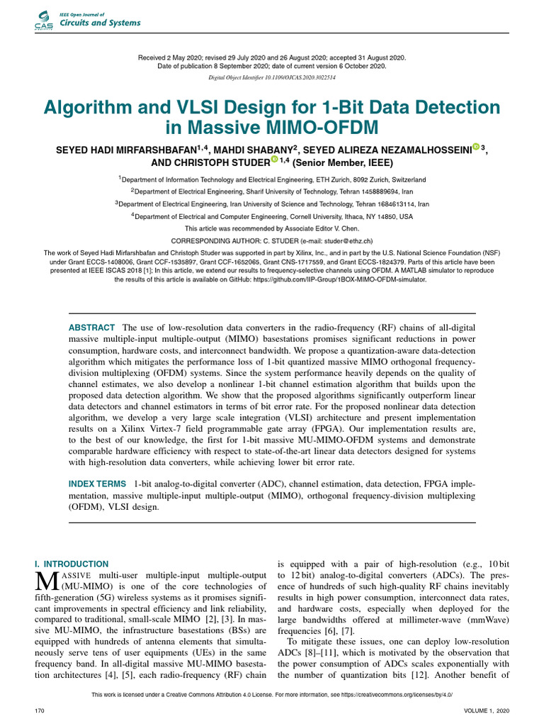 Algorithm And Vlsi Design For 1 Bit Data Detection In Massive Mimo Ofdm Pdf