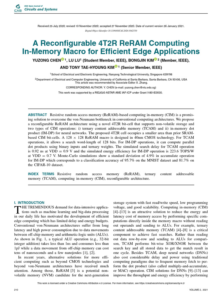 A Reconfigurable 4T2R ReRAM Computing In-Memory Macro For Efficient Edge Applications | PDF