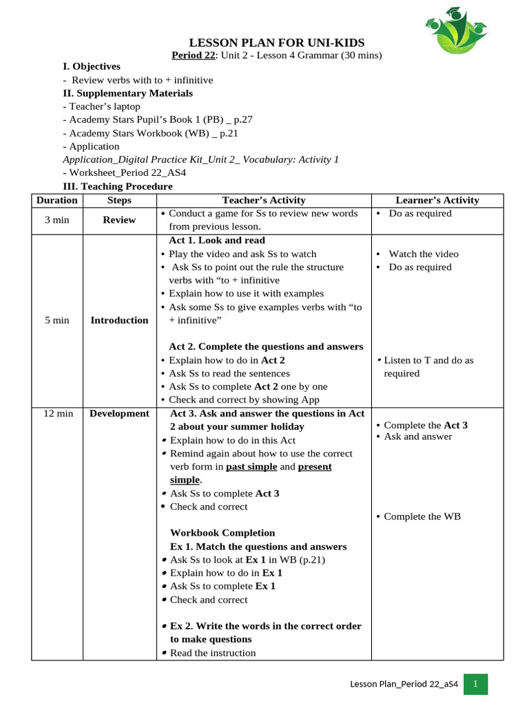 Lesson Plan - Period 22 - AS4 | PDF