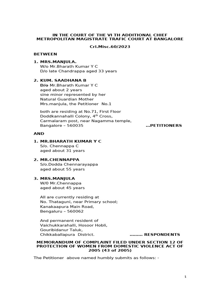 Complaint Under Section 12 of DV Act | PDF