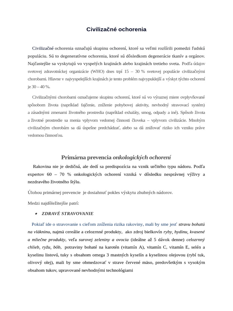 Civilizačné Ochorenia Onkologické, Jurášová | PDF
