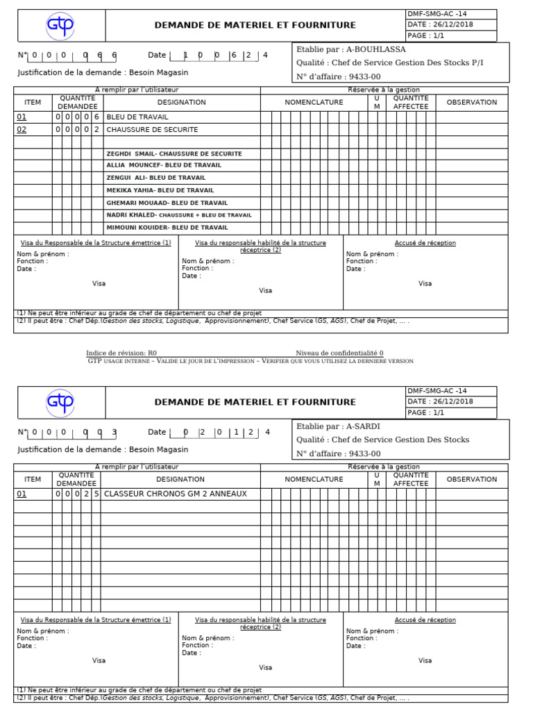 DMF Demande Materiel Fourniture 2024 | PDF