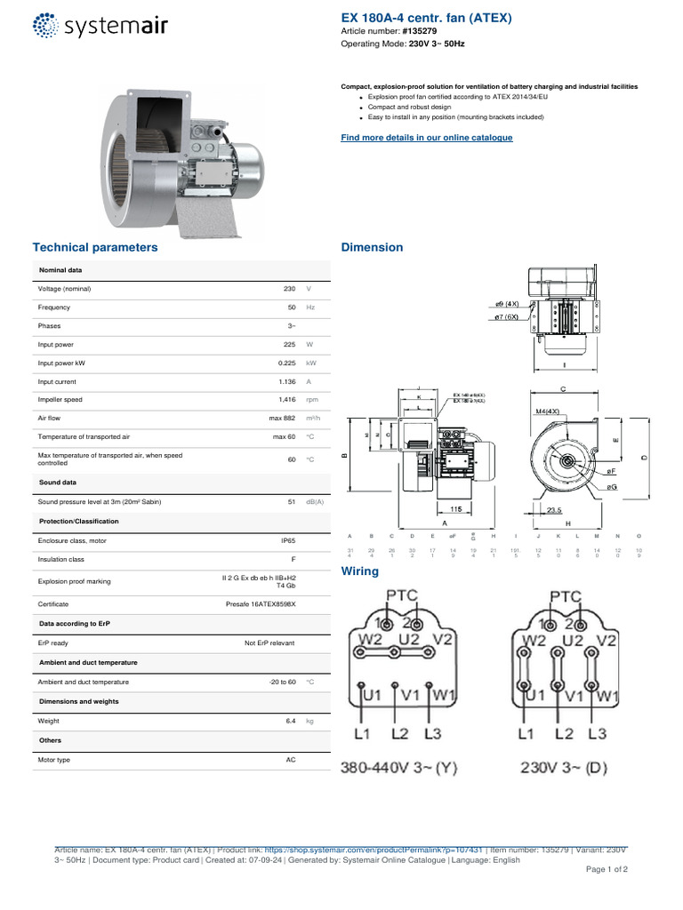 Systemair EX 180A-4 Centr. Fan (ATEX) | PDF