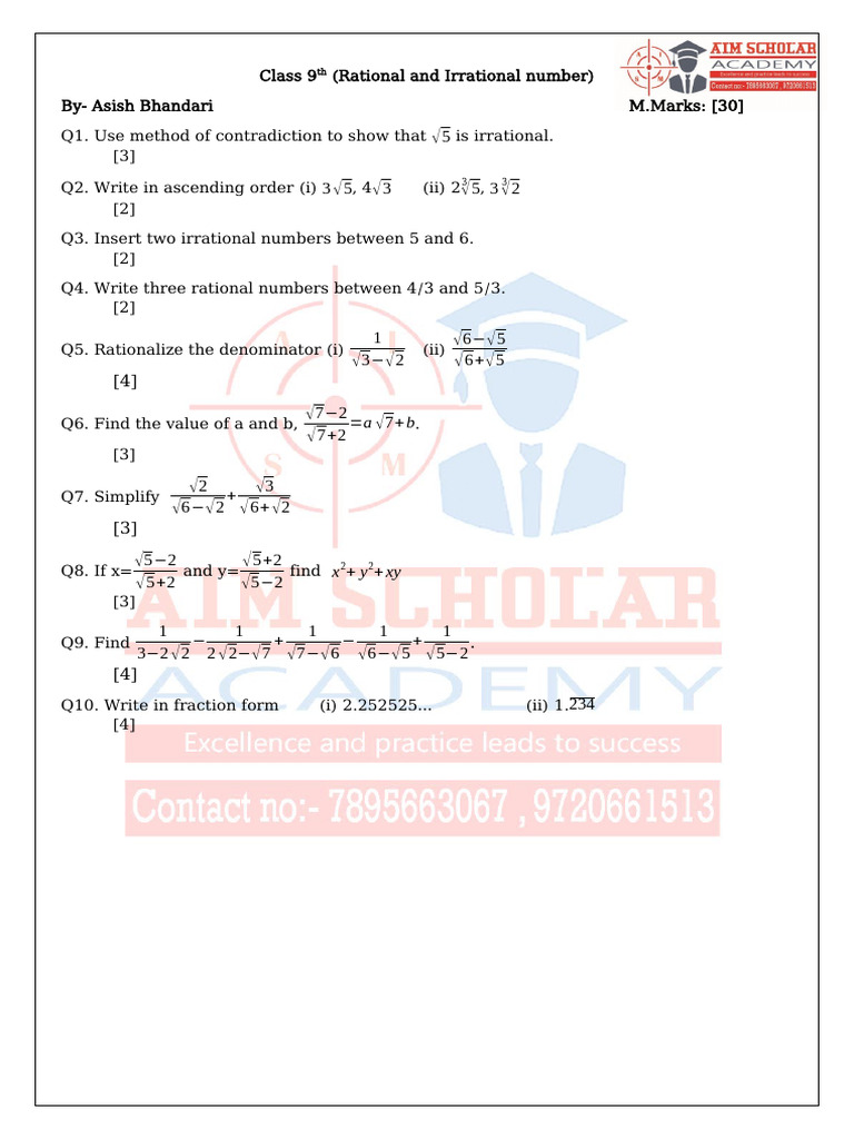 9th Maths ICSE Test Chapter 1 | PDF