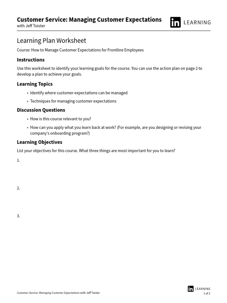 Learning Plan Worksheet | PDF