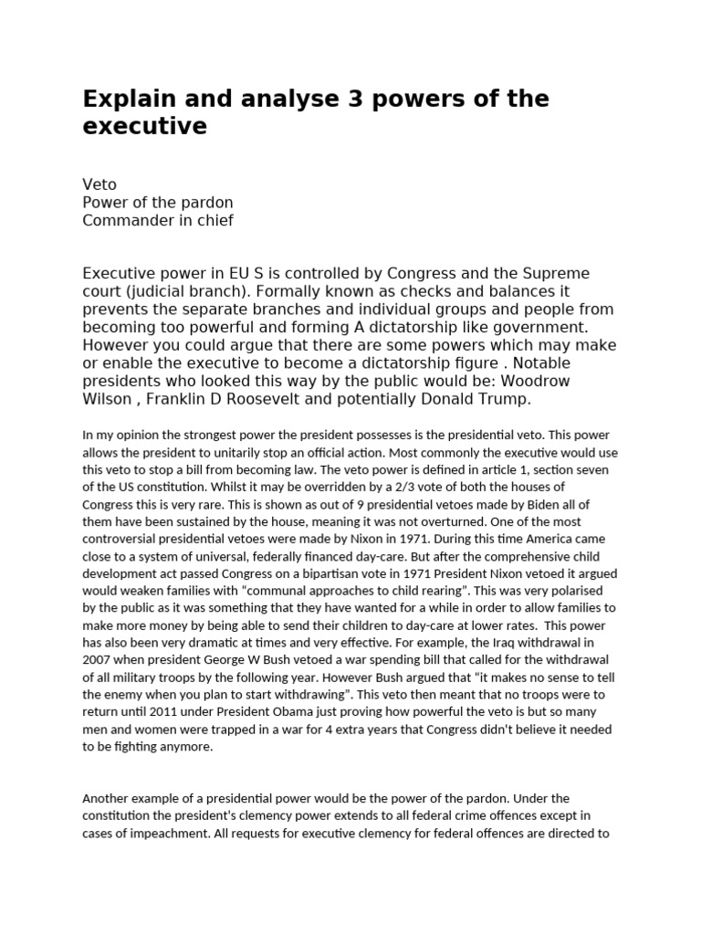 Explain and Analyse 3 Powers of The Executive | PDF