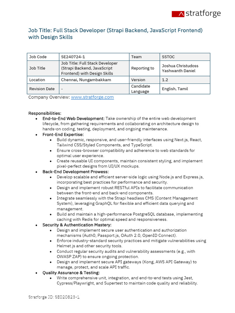 Stratforge JD - Full Stack Developer | PDF