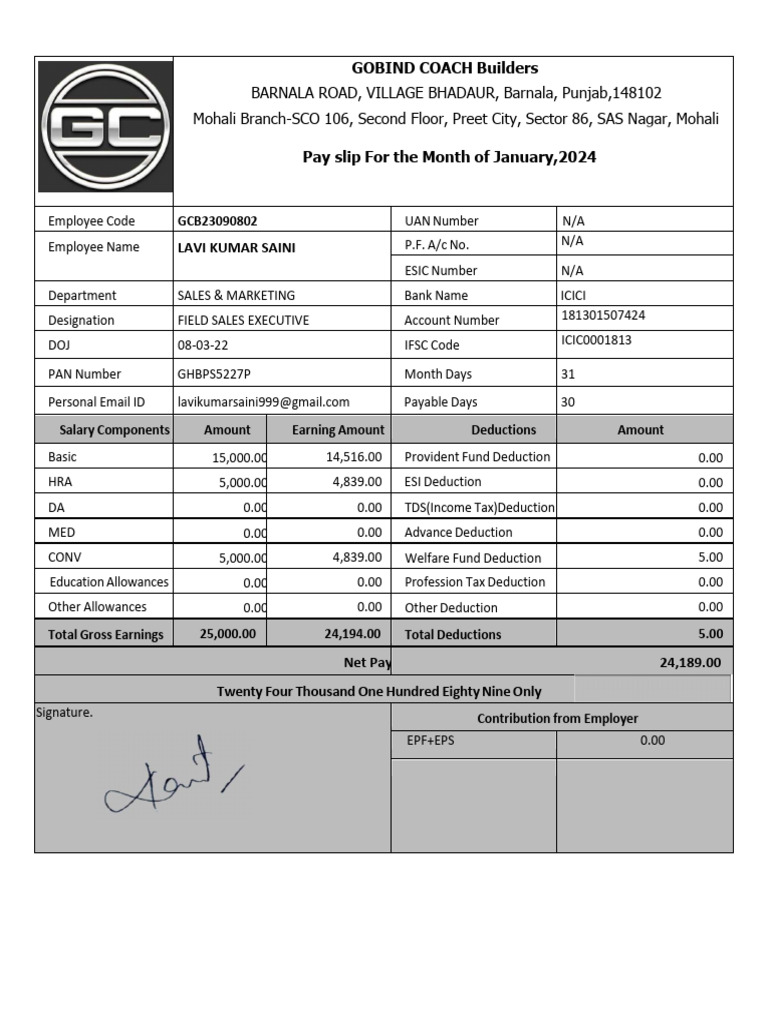 Payslip of January | PDF