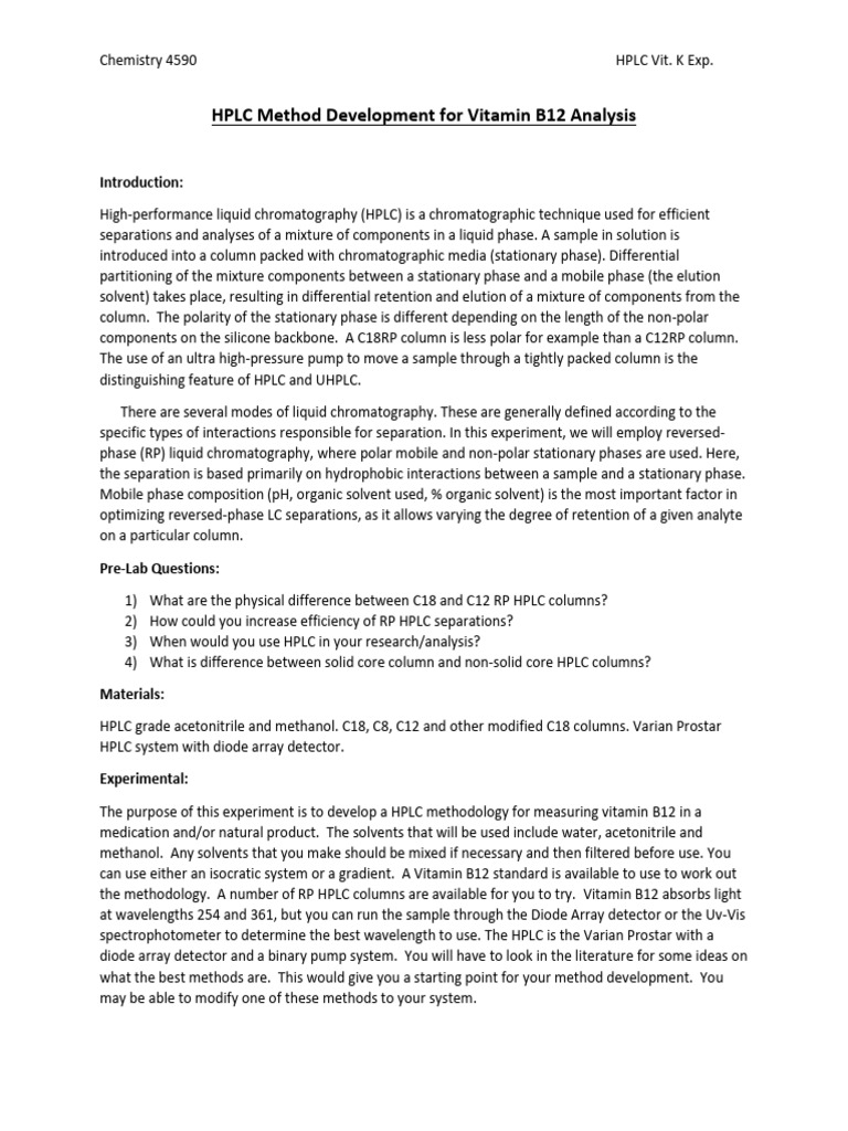 Hplc Method Development For Vitamin B12 Analysis Pdf