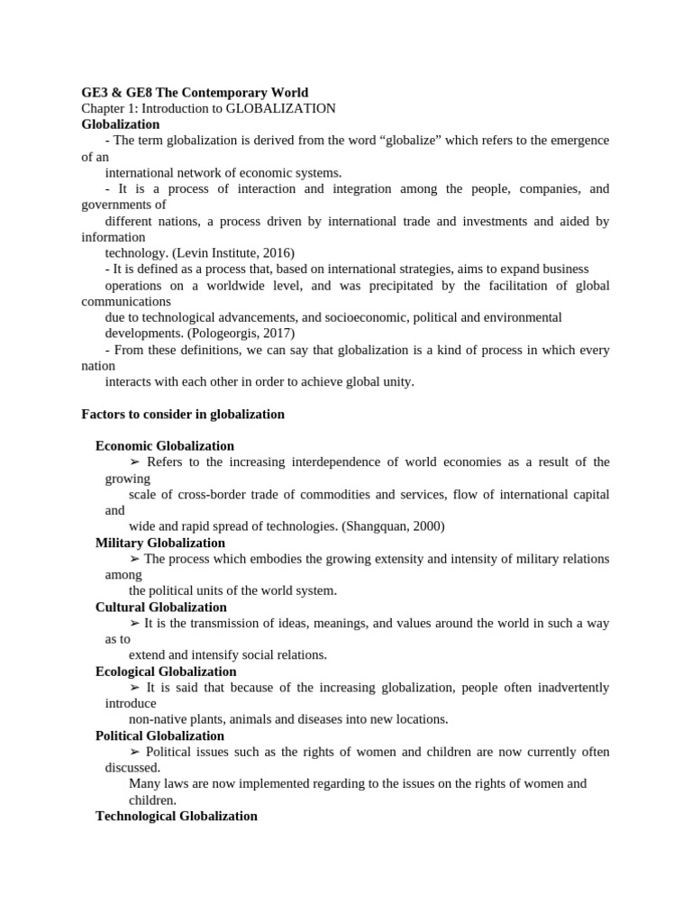 Contemporary World Pdf Globalization Politics